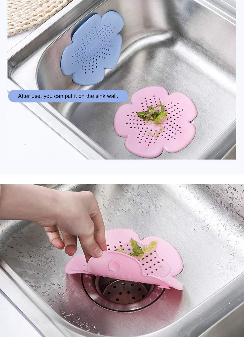 Sink Strainer 4 Pcs Creative Flower Shaped Kitchen Sink Strainer Shower Drain Hair Catcher Bathtub Drain Protector Home Bath Accessories