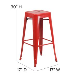 EMMA + OLIVER Commercial Grade 30" H Backless Red Metal Indoor-Outdoor Barstool, Square