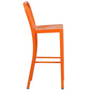 EMMA + OLIVER Commercial Grade 30" H Orange Metal Indoor-Outdoor Barstool with Slat Back