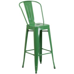 EMMA + OLIVER Commercial 30" Round Green Metal Indoor-Outdoor Bar Table Set-2 Cafe Stools