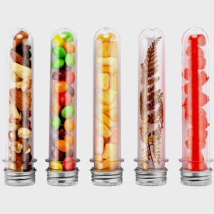 30 Pack 45 ML Plastic Test Tubes with Caps, Clear Bath Salt Tubes, Gumball Candy Container, Candy Storage Vials for Party Favors Science Experiment Home Décor(25x140mm)