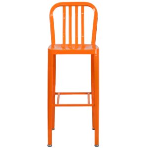 EMMA + OLIVER Commercial Grade 30" H Orange Metal Indoor-Outdoor Barstool with Slat Back