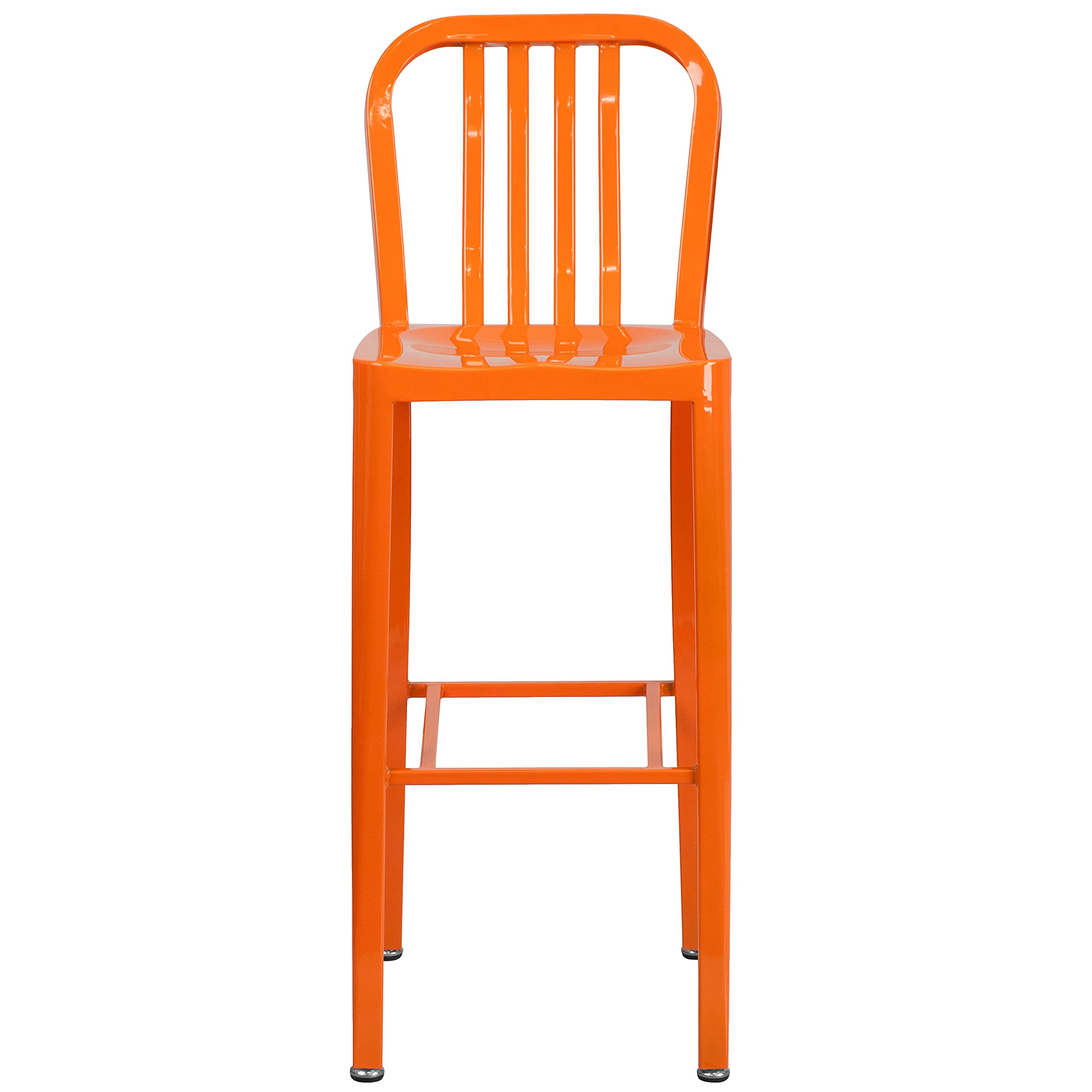 EMMA + OLIVER Commercial Grade 30" H Orange Metal Indoor-Outdoor Barstool with Slat Back