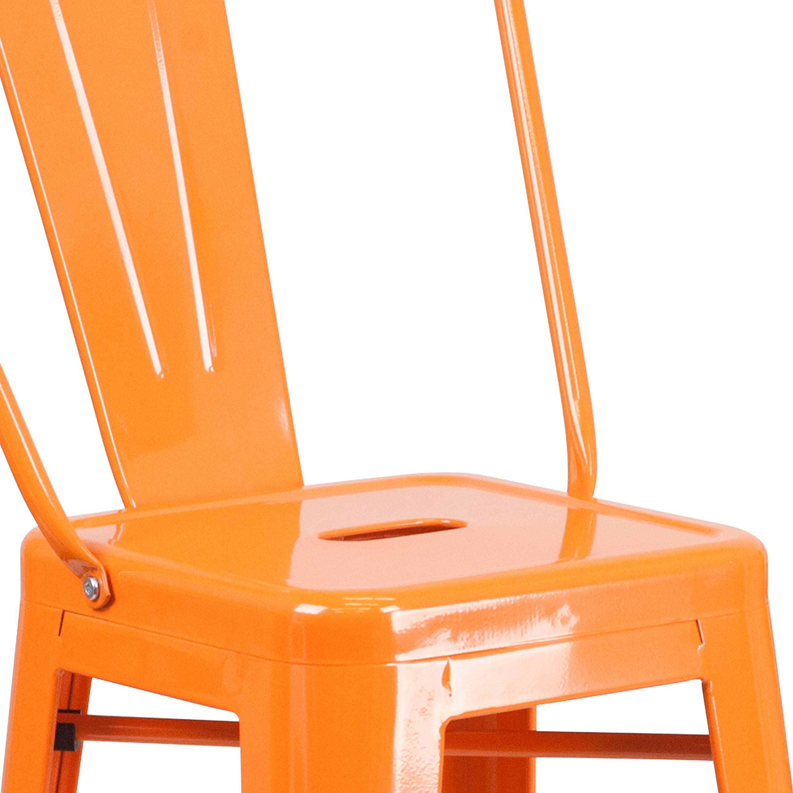 EMMA + OLIVER Commercial Grade 30" H Orange Metal Indoor-Outdoor Barstool with Back