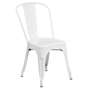 EMMA + OLIVER Commercial Grade White Metal Indoor-Outdoor Stackable Chair