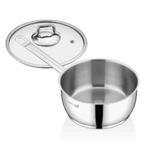 Saflon Stainless Steel Tri-Ply Capsulated Bottom 3 Quart Sauce Pan with Glass Lid, Induction Ready, Oven and Dishwasher Safe