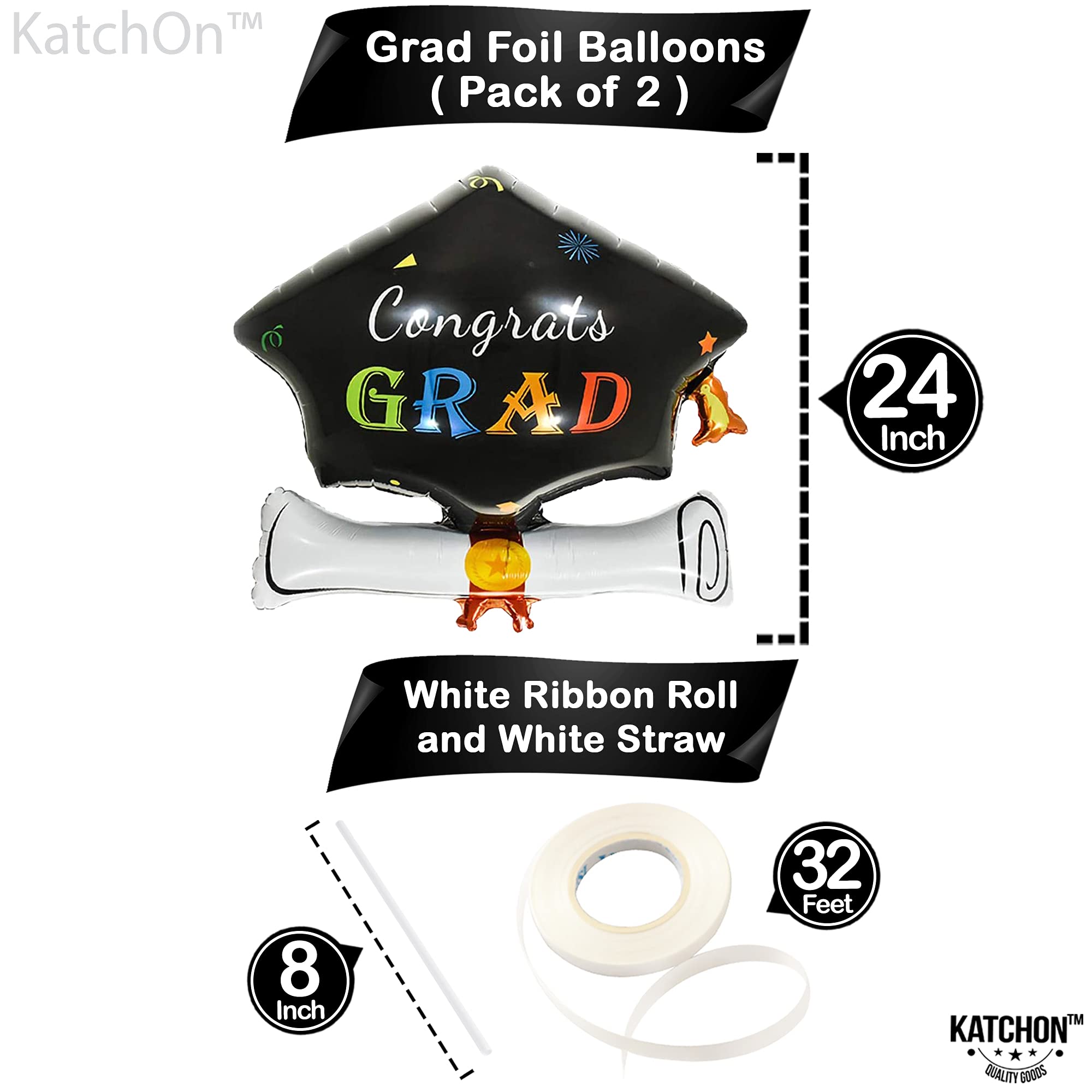 KatchOn, Graduation Cap Balloons - Big 24 Inch | Graduation Hat Balloons, Graduation Decorations Class of 2024 | Congrats Grad Balloons, Graduation Foil Balloons | Graduation Balloons Class of 2024