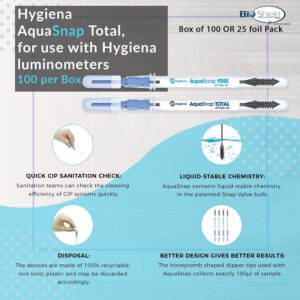 Bio Shield Tech Hygiena Aquasnap Total AQ-100X, Water ATP Testing Kits for Both Free and Microbial ATP, Water Quality Test Kit for Water Cooling Towers, Used with Hygiena Luminometers (100 Per Box)