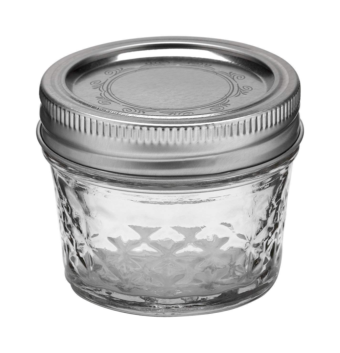 Ball Wide Mouth Quilted Crystal Jelly Jars with Lids and Bands, Used for Canning, Pickling, Juice, Jam, Jelly, Quarter Pint Size (4 Ounce (Pack of 6))