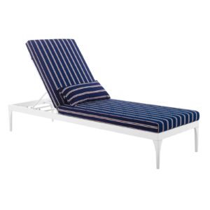 modway perspective aluminum outdoor patio chaise with cushions, lounge chair, white striped navy