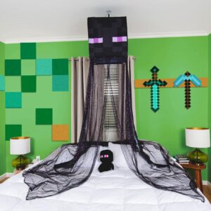 Minecraft Enderman Kids Bed Canopy Curtains for Ceiling, Hanging Mosquito Netting Cover for Reading Nook, Sleeping Tent | Playroom Accessories, Home Decor Room Essentials | Video Game Gifts