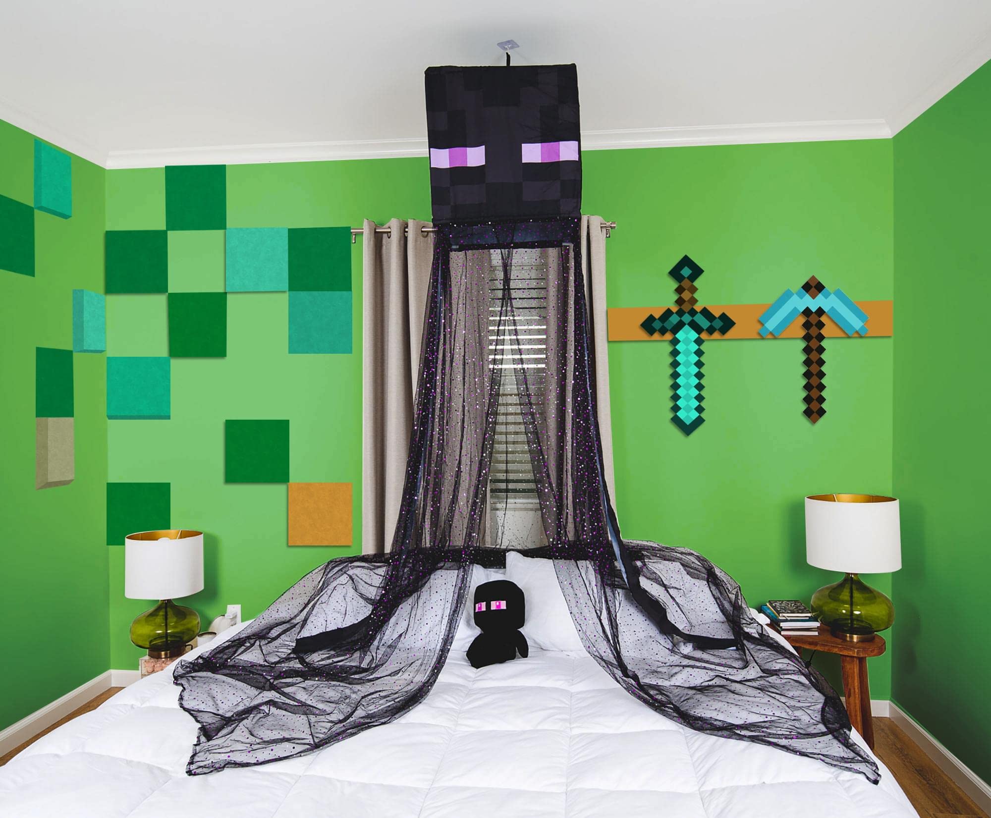 Minecraft Enderman Kids Bed Canopy Curtains for Ceiling, Hanging Mosquito Netting Cover for Reading Nook, Sleeping Tent | Playroom Accessories, Home Decor Room Essentials | Video Game Gifts