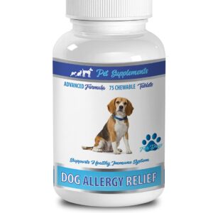 dog itchy skin relief - ALLERGY AND ITCH RELIEF FOR ALL DOGS - ANY SIZE - WITH TURMERIC AND QUERCETIN - IMMUNE BOOST - turmeric curcumin for dogs - 1 Bottle (75 Tablets)