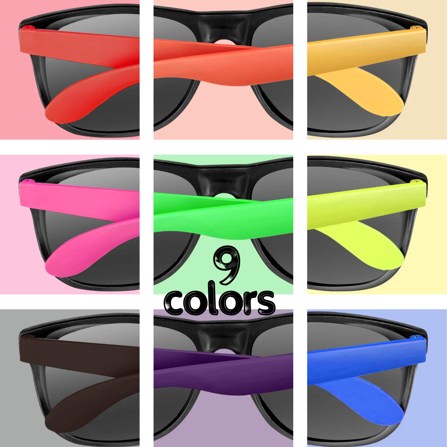 Neon Sunglasses Party Favors 18 PCS 9 Colors 80's Style for Pool Party,Beach Party,Christmas Celebration,Thanksgiving,Carnival,Graduation Party, Summer Party,Birthday Party,for Teens adults