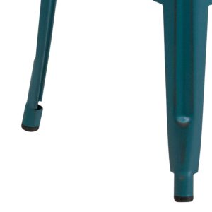 EMMA + OLIVER Commercial 30" H Backless Distressed Blue-Teal Metal Indoor-Outdoor Barstool