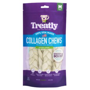 treatly usa collagen braids 6-7" dog chew treats - natural flavor, 6 count/1 pack