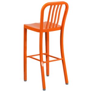 EMMA + OLIVER Commercial Grade 30" H Orange Metal Indoor-Outdoor Barstool with Slat Back