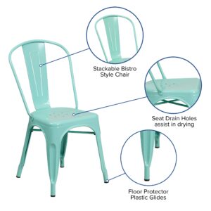 EMMA + OLIVER Commercial Grade Mint Green Metal Indoor-Outdoor Stackable Chair