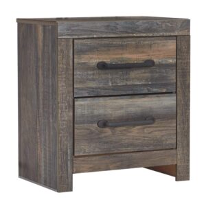 signature design by ashley drystan rustic industrial 2 drawer nightstand with 2 slim-profile usb charging stations, 24.37" tall, weatherworn brown