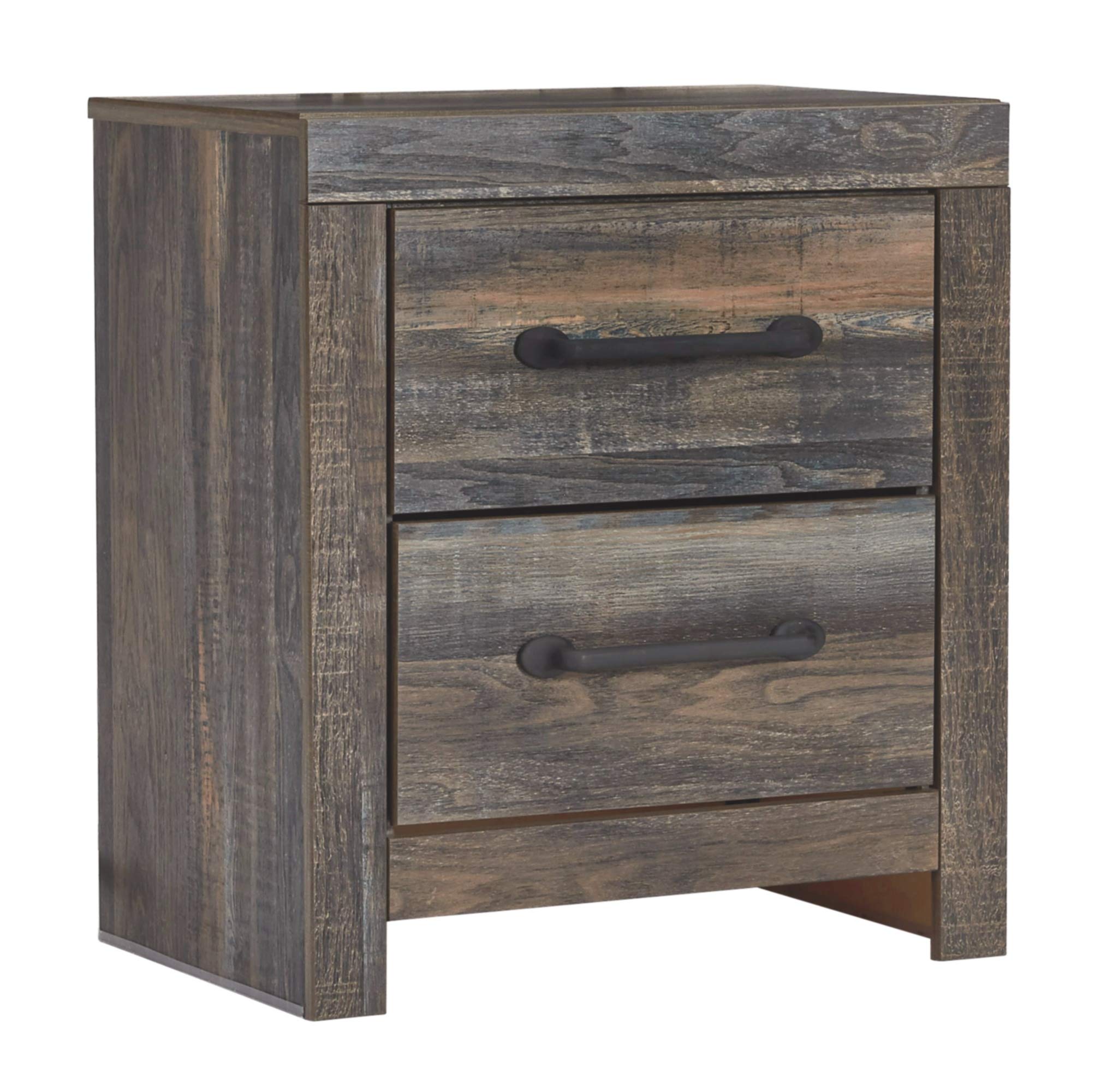 Signature Design by Ashley Drystan Rustic Industrial 2 Drawer Nightstand with 2 Slim-Profile USB Charging Stations, 24.37" Tall, Weatherworn Brown