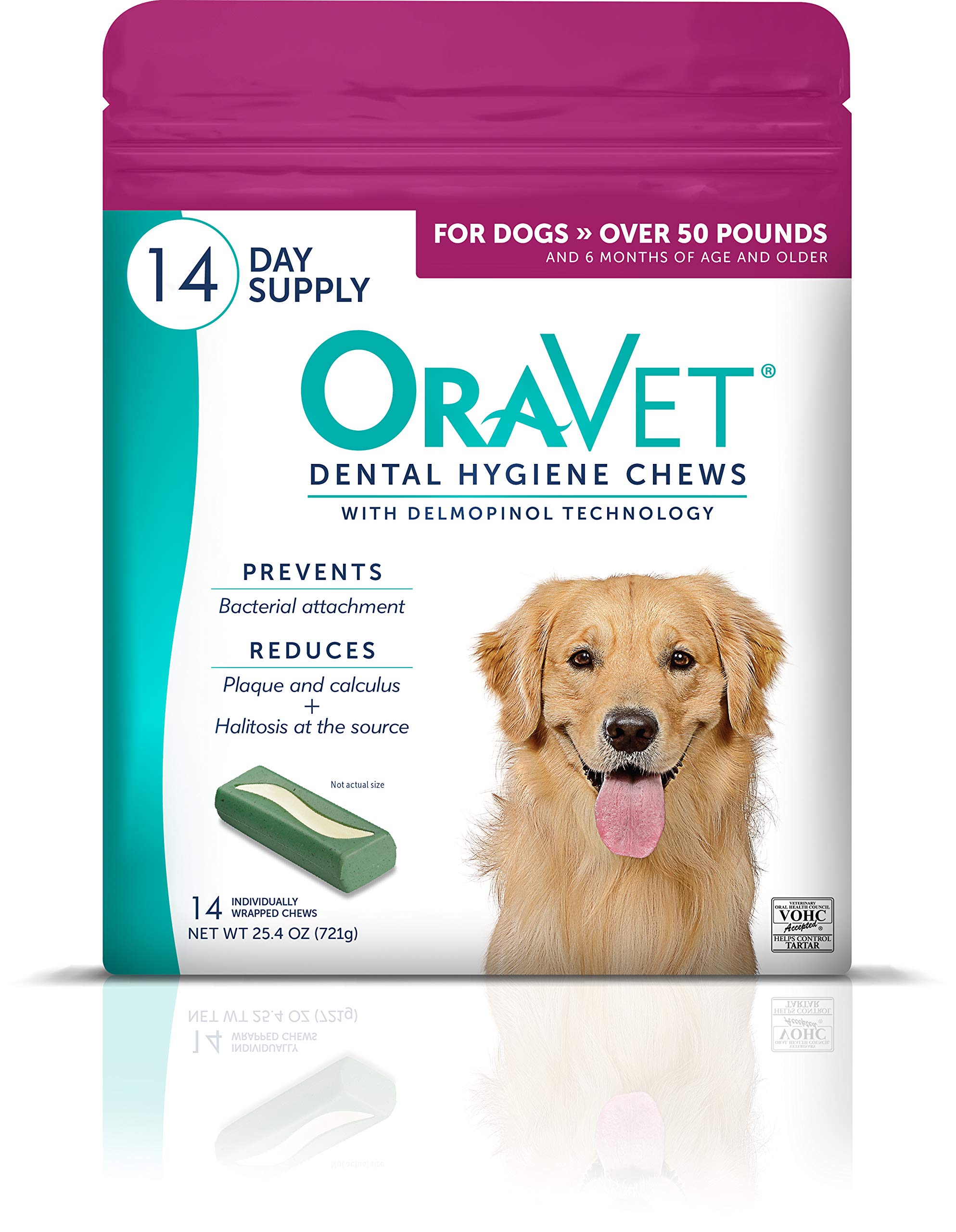 ORAVET Dental Chews for Dogs, Oral Care and Hygiene Chews (Large Dogs, Over 50 lbs.) Pink Pouch, 14 Count