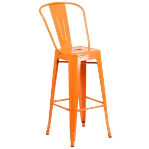 EMMA + OLIVER Commercial Grade 30" H Orange Metal Indoor-Outdoor Barstool with Back