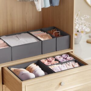 SONGMICS Drawer Organizer, Dresser Drawer Organizers, Set of 6, Foldable Fabric Storage Bins for Socks, Underwear, Bras, Ties, Scarves, Slate Gray URDZ06GV1