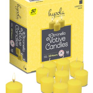 HYOOLA Citronella Votive Candles - 10 Hour Burn Time - 50 Pack, Ideal Bug Repellent Candles, European Made