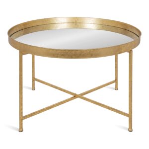 Kate and Laurel Celia Metal Foldable Round Accent Coffee Table, 28.25" x 28.25" x 19", Mirrored Surface and Gold Frame, Modern Minimalist Design and Detachable Magnetic Tabletop