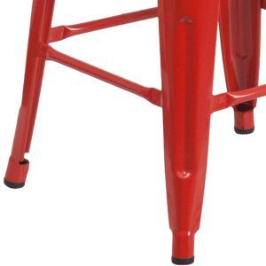 EMMA + OLIVER Commercial Grade 30" H Backless Red Metal Indoor-Outdoor Barstool, Square