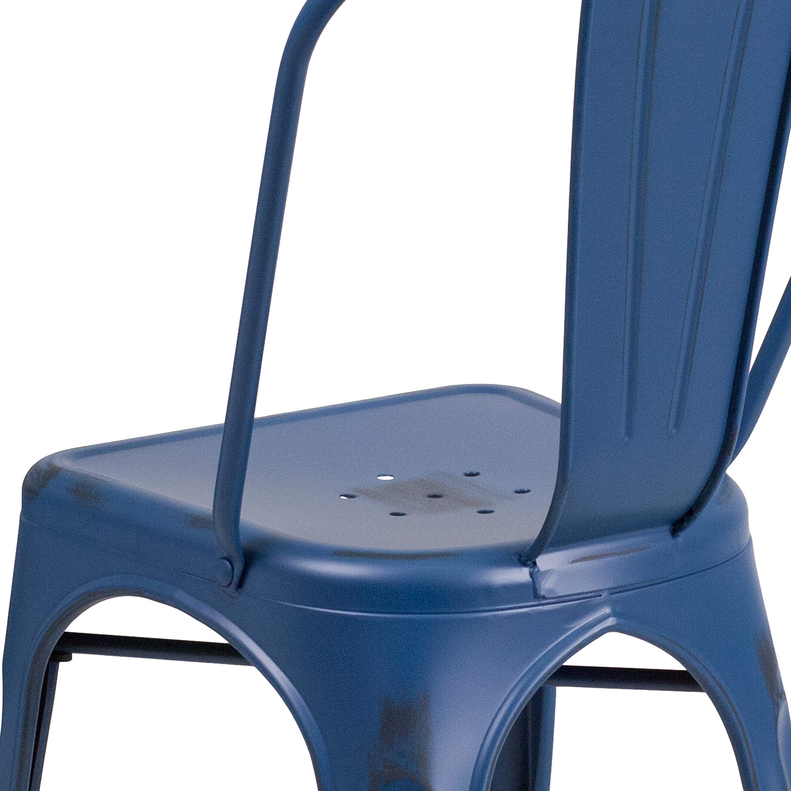 EMMA + OLIVER Commercial Grade Distressed Blue Metal Indoor-Outdoor Stackable Chair