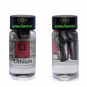 lithium metal element 3 sample 99.9% pure 1 gram shiny pieces under mineral oil in labeled glass vial