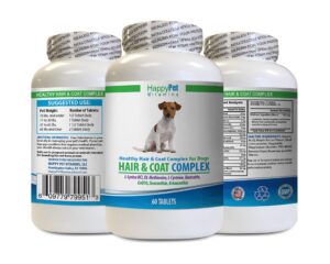 happy pet vitamins llc dog immune supplements - dog hair and coat health complex - healthy skin and nails - itch relief - powerful - vitamin c for dogs pills - 60 treats (1 bottle)