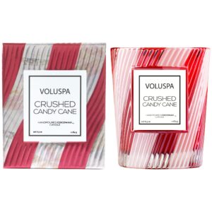 voluspa crushed candy cane candle | classic boxed candle | 6.5 ounces | 40 hour burn time | all natural wicks and coconut wax for clean burning | vegan | non-toxic