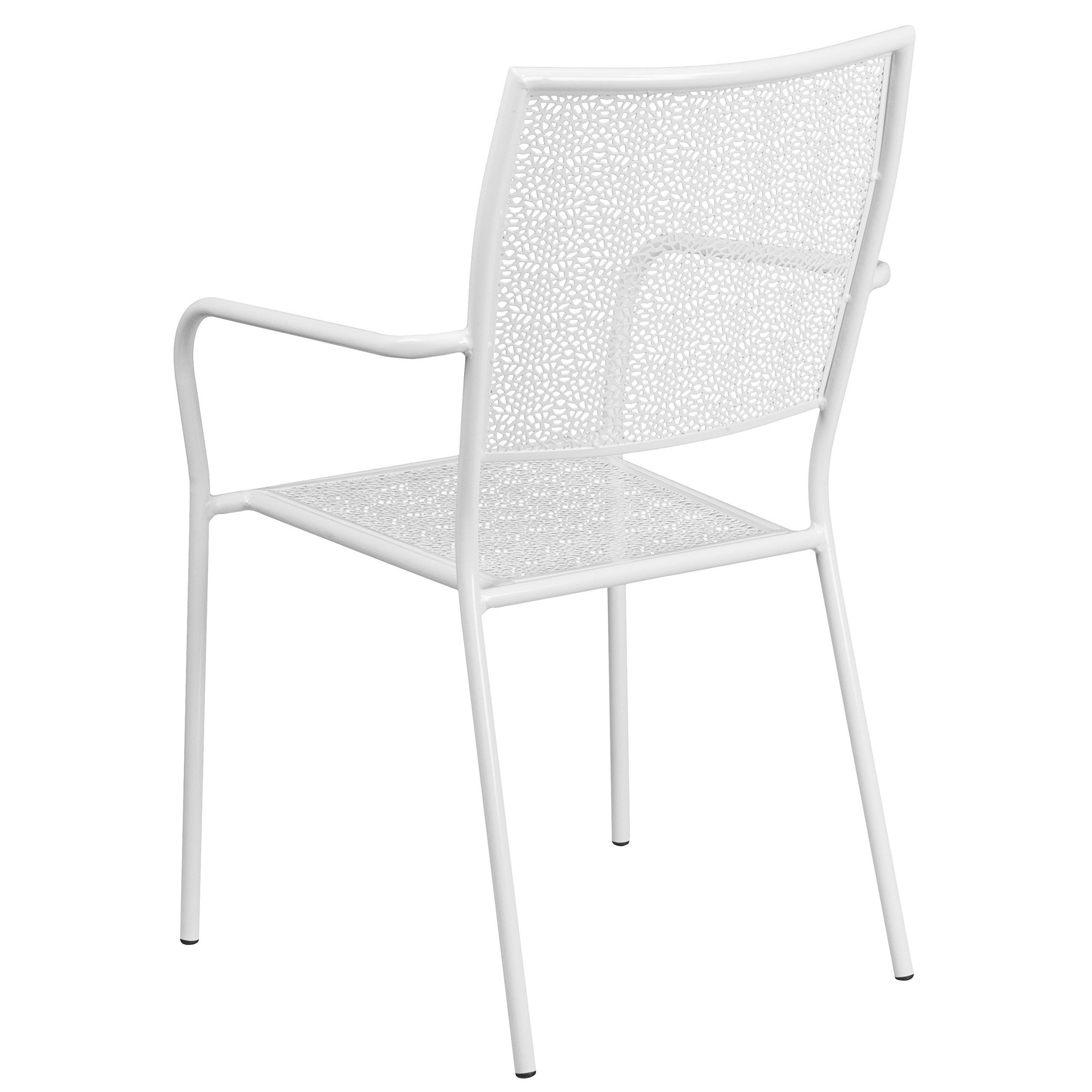 EMMA + OLIVER Commercial Grade White Indoor-Outdoor Steel Patio Arm Chair with Square Back