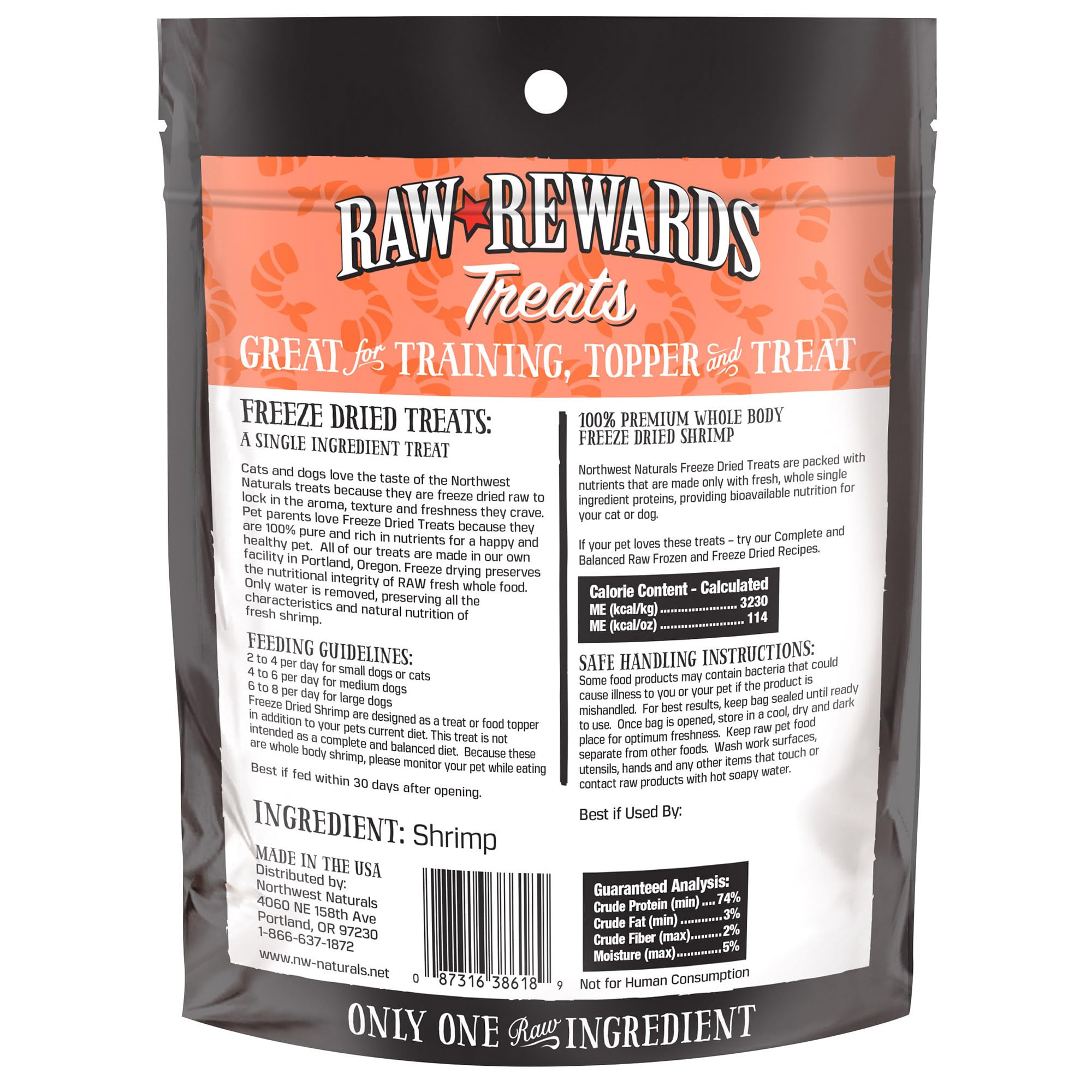 Northwest Naturals Raw Rewards Freeze-Dried Shrimp Treats for Dogs and Cats - Bite-Sized Pieces - Healthy, 1 Ingredient, Human Grade Pet Food, All Natural - 1 Oz