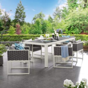 modway stance outdoor patio woven rope 7-piece dining furniture set