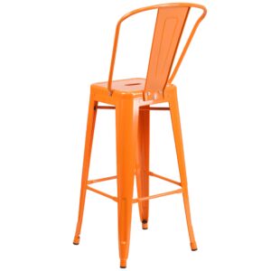 EMMA + OLIVER Commercial Grade 30" H Orange Metal Indoor-Outdoor Barstool with Back