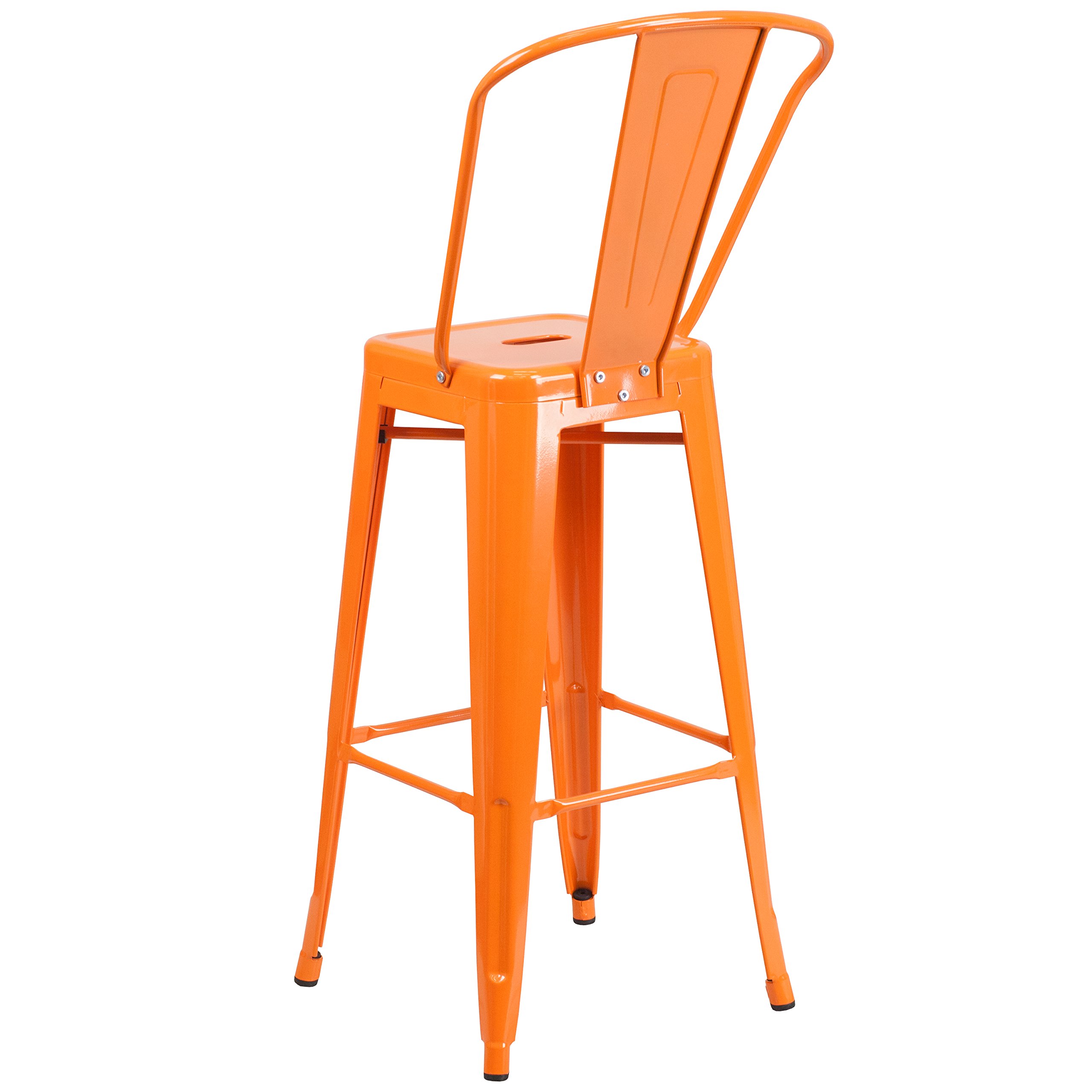 EMMA + OLIVER Commercial Grade 30" H Orange Metal Indoor-Outdoor Barstool with Back