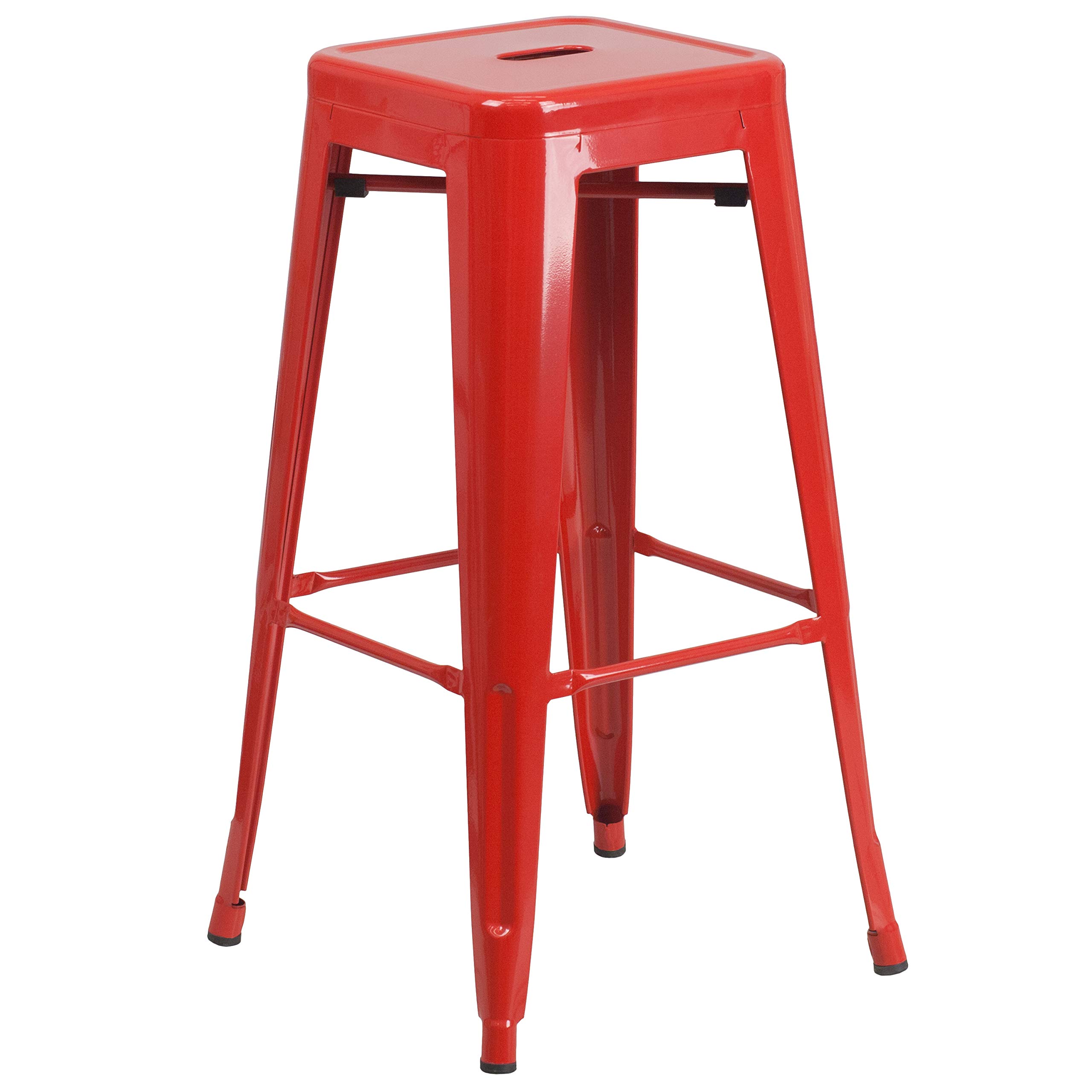 EMMA + OLIVER Commercial Grade 30" H Backless Red Metal Indoor-Outdoor Barstool, Square