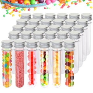 30 pack 45 ml plastic test tubes with caps, clear bath salt tubes, gumball candy container, candy storage vials for party favors science experiment home décor(25x140mm)