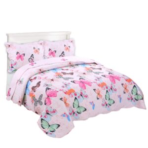 marcielo 3 piece kids bedspread quilts set throw blanket for teens boys girls bed printed bedding coverlet butterfly a72 (full-queen)