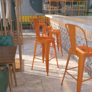 emma + oliver commercial grade 30" h orange metal indoor-outdoor barstool with back