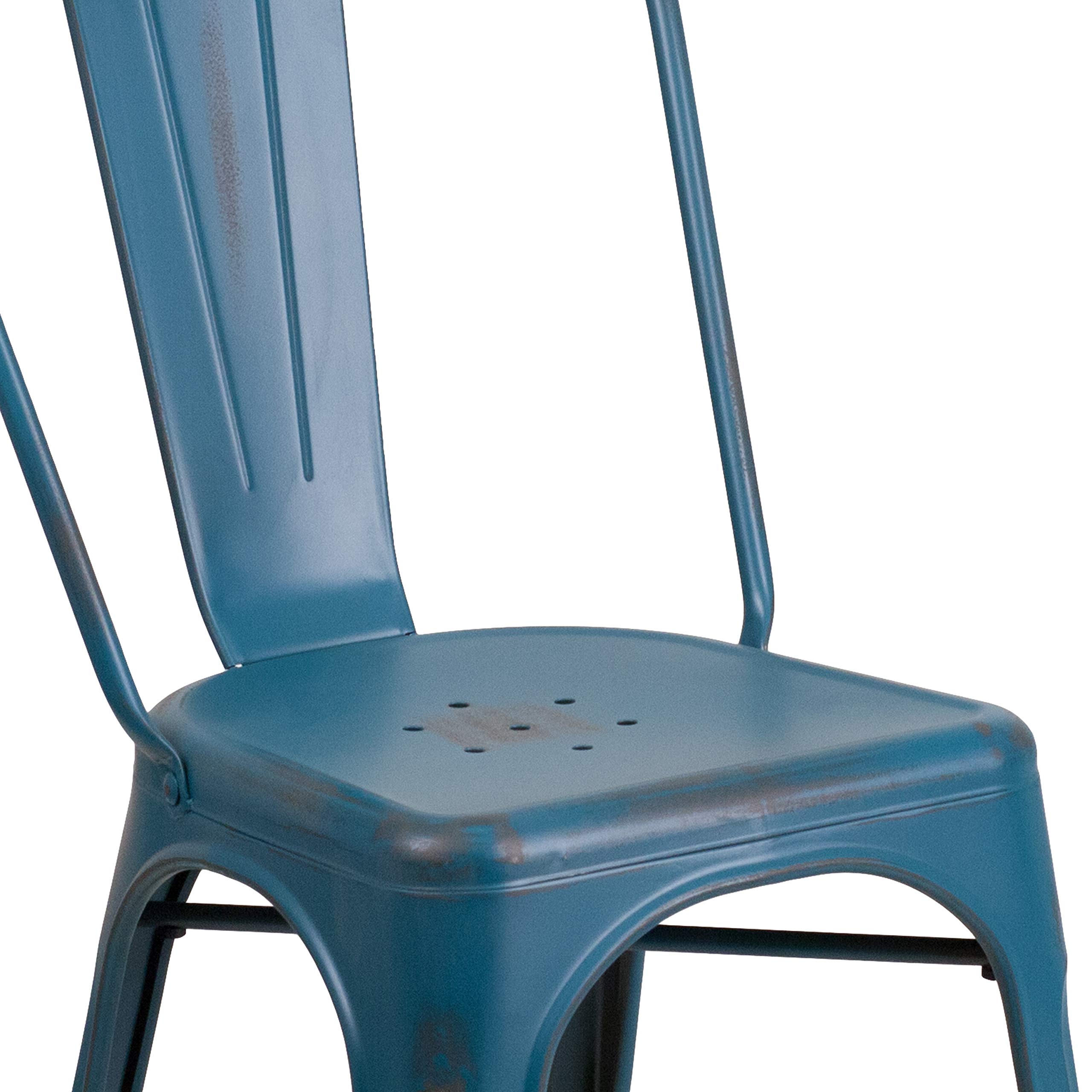 EMMA + OLIVER Commercial Grade Distressed Blue Metal Indoor-Outdoor Stackable Chair