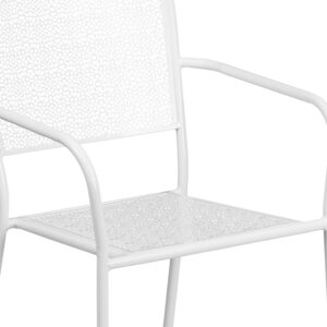 EMMA + OLIVER Commercial Grade White Indoor-Outdoor Steel Patio Arm Chair with Square Back