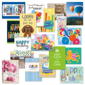 mega happy birthday greeting card value pack – set of 36 (18 designs), large 5 x 7 inches, envelopes included, by current