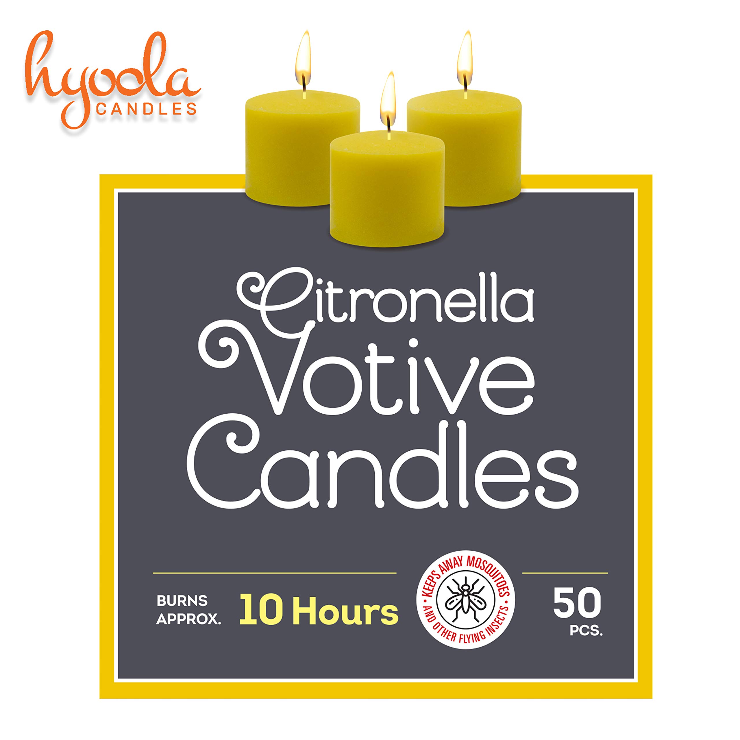 HYOOLA Citronella Votive Candles - 10 Hour Burn Time - 50 Pack, Ideal Bug Repellent Candles, European Made