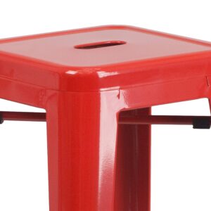 EMMA + OLIVER Commercial Grade 30" H Backless Red Metal Indoor-Outdoor Barstool, Square