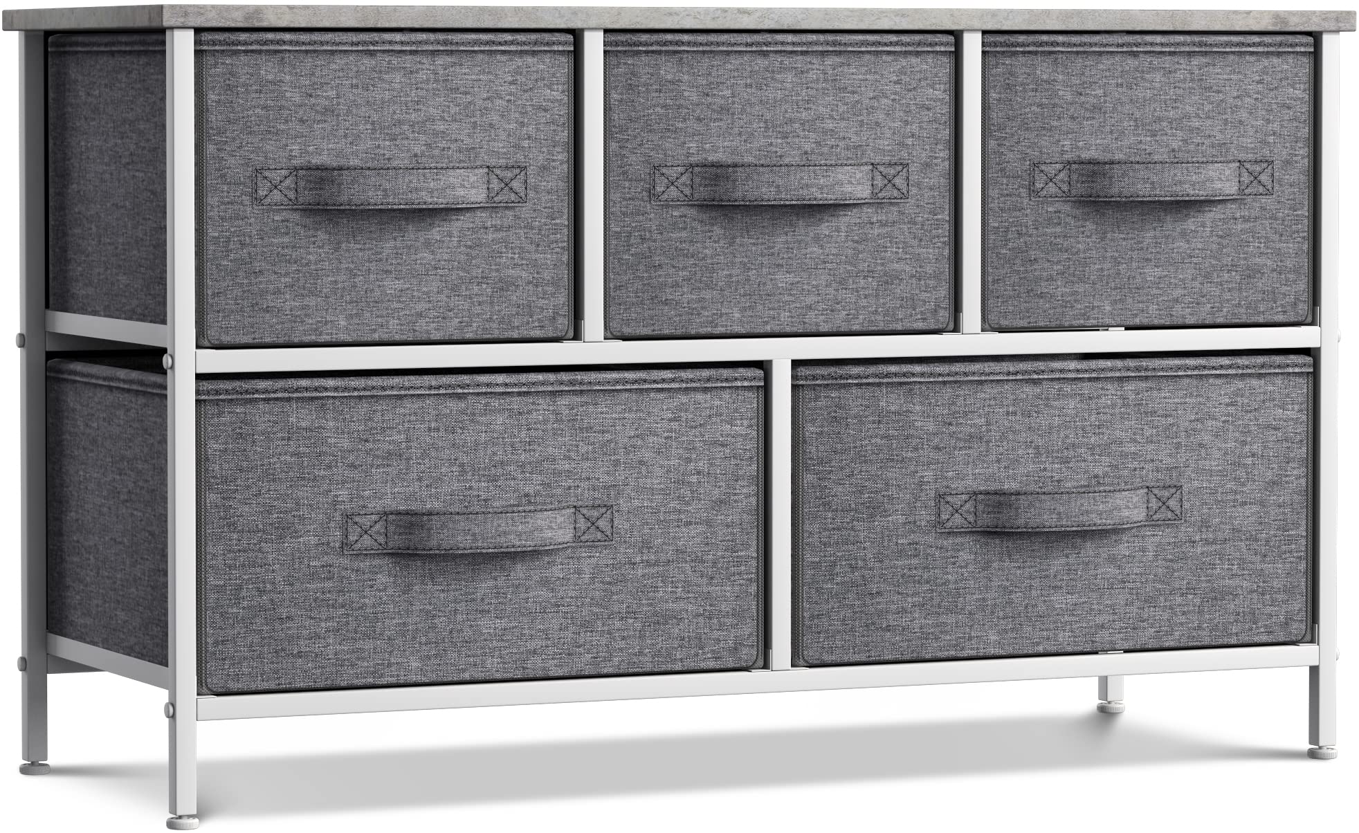 Sorbus Dresser with 5 Drawers - Storage Chest Organizer Unit with Steel Frame, Wood Top, Easy Pull Fabric Bins - Long Wide TV Stand for Bedroom Furniture, Hallway, Closet & Office Organization