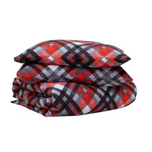 friends at home 180 gram cotton heavyweight flannel duvet cover sets (grey/red/black, king)